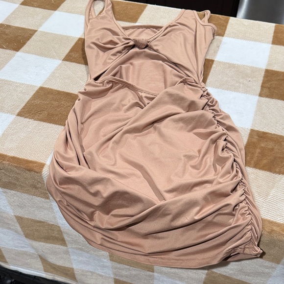 Amazon | Dresses | Amazon Tan Ruched Mini Dress | Poshmark